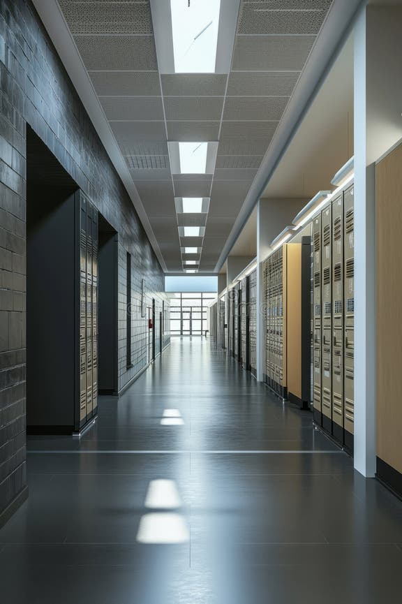 Modern School Corridor and Lockers Stock Photo - Image of campus ...