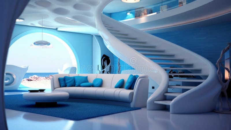 Modern Sci-fi Futuristic Blue Interior. Neural Network AI Generated ...