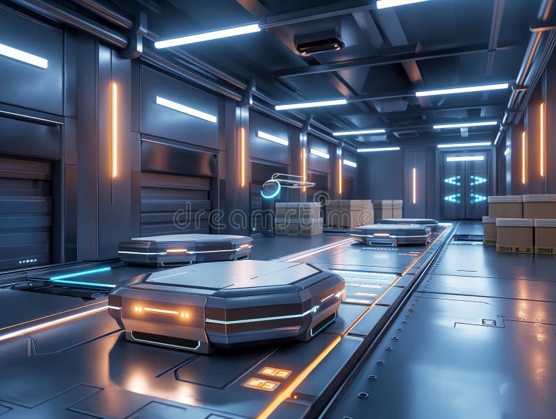 Futuristic Warehouse Interior with Automated Guided Vehicles Stock ... Futuristic Warehouse Interior with Automated Guided Vehicles Stock ...