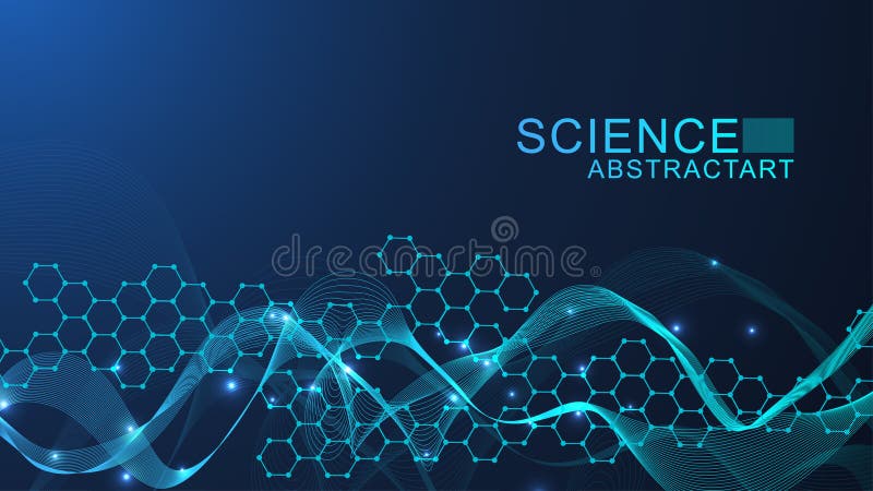 Modern Science Background with Lines, Dots and Hexagons. Wave Flow ...