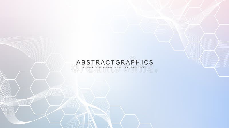 Modern Science Background with Lines, Dots and Hexagons. Wave Flow ...