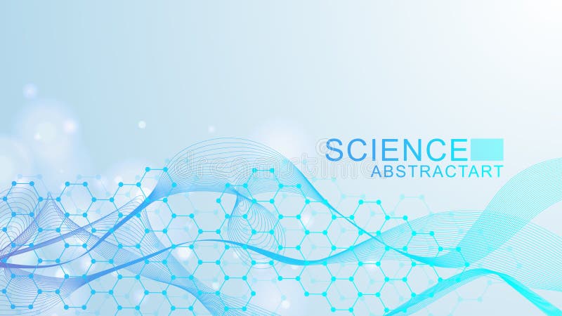 Modern Science Background with Lines, Dots and Hexagons. Wave Flow ...