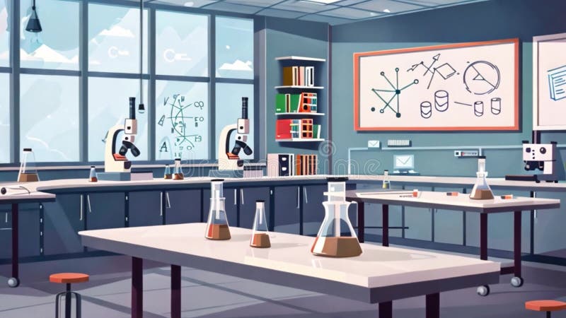 A Modern Science Classroom Interior with Microscopes and Experiment ...