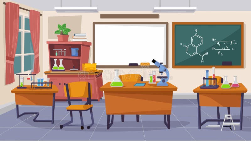 Modern Science Classroom with Lab Equipment and Whiteboard Stock Vector ...