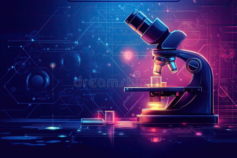 Modern Science Lab Vector Featuring a Glowing Microscope and Lab ...