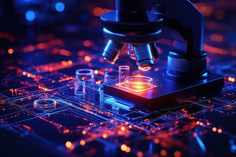 Modern Science Lab Vector Featuring a Glowing Microscope and Lab ...