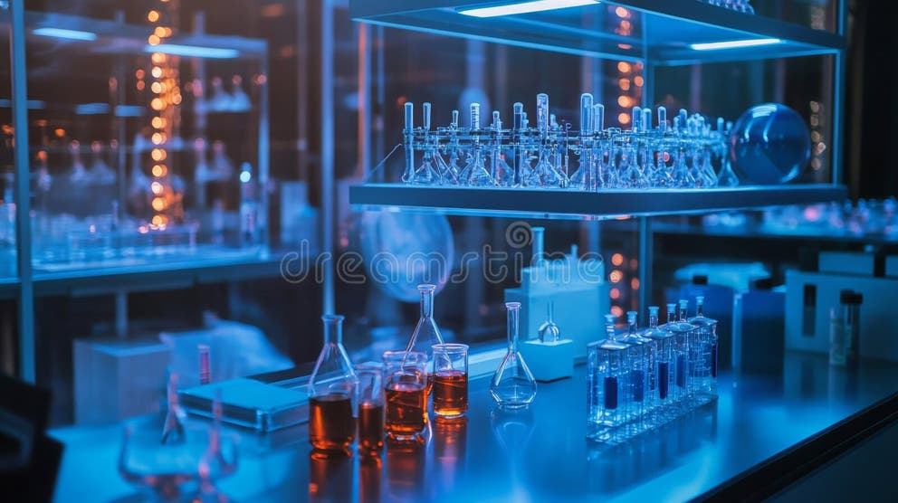Modern Science Laboratory with Blue and Purple Lighting Stock ...