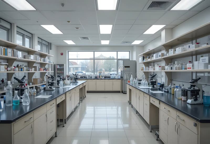 Modern School Science Laboratory with Full Equipment Stock Illustration ...