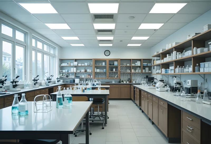 Modern School Science Laboratory with Full Equipment Stock Illustration ...