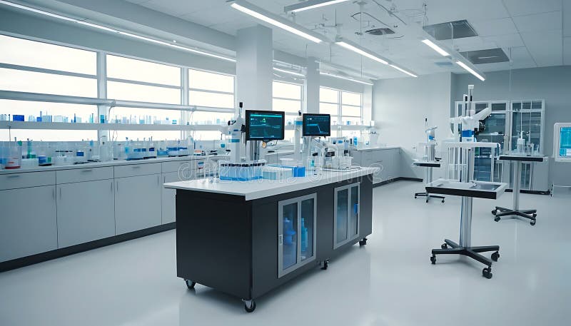 Modern Science Laboratory Interior with Advanced Equipment Stock Illustration - Illustration of ...