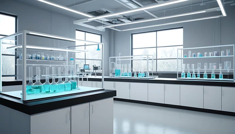 Modern Science Laboratory Interior with Glassware Stock Illustration ...