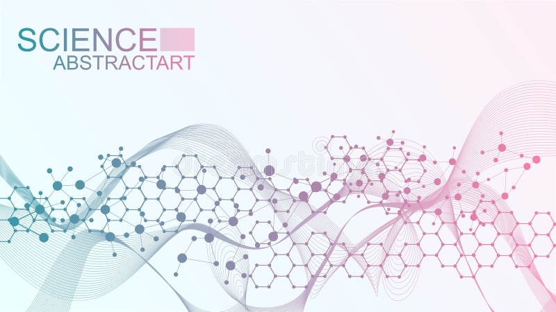 Modern Scientific Background with Hexagons, Lines and Dots. Wave Flow ...