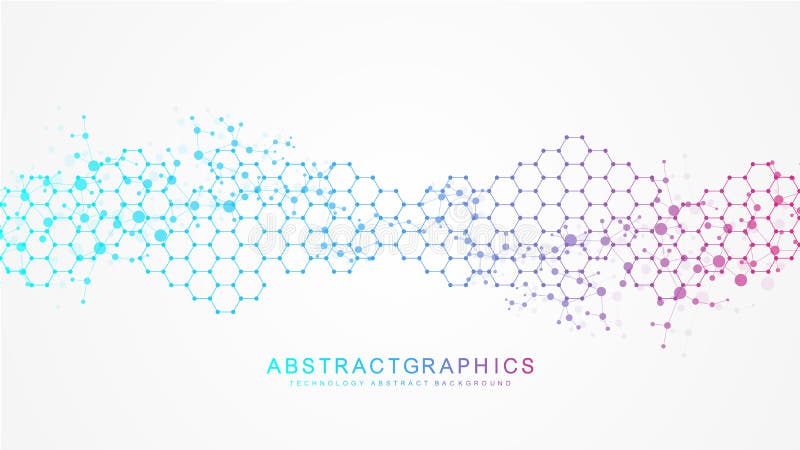 Modern Scientific Background with Hexagons, Lines and Dots. Wave Flow ...