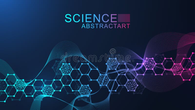 Modern Scientific Background with Hexagons, Lines and Dots. Wave Flow ...