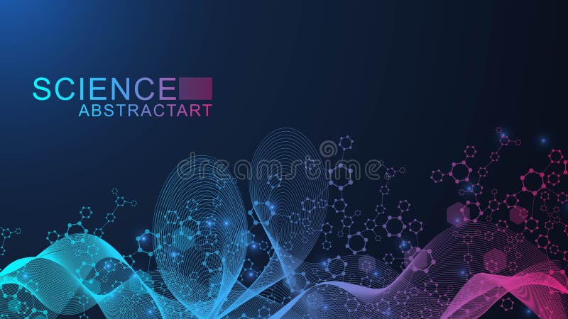 Modern Scientific Background with Hexagons, Lines and Dots. Wave Flow ...