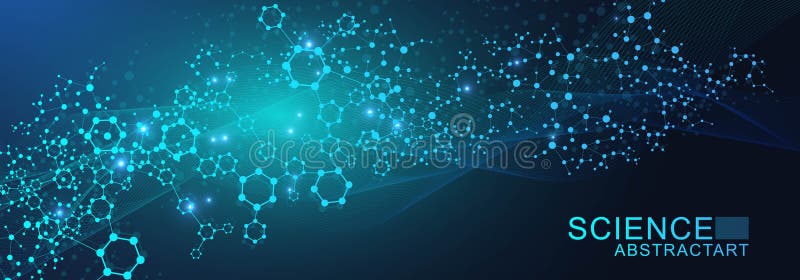 Modern Scientific Background with Hexagons, Lines and Dots. Wave Flow ...