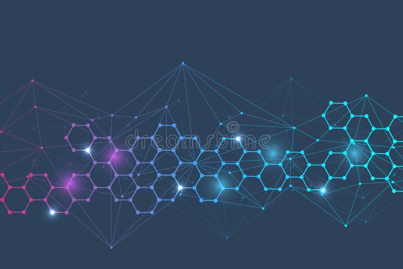 Modern Scientific Background with Hexagons, Lines and Dots. Wave Flow ...