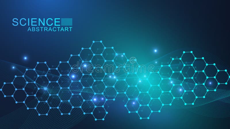 Modern Scientific Background with Hexagons, Lines and Dots. Wave Flow ...