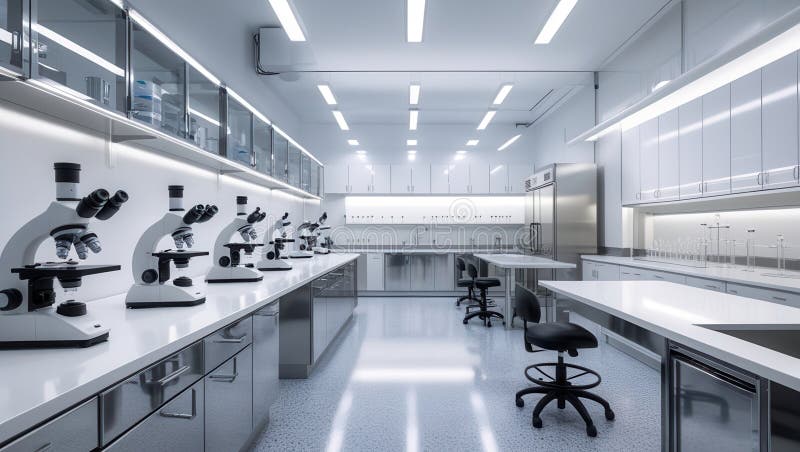 Modern Scientific Laboratory Interior with Microscopes and Workstations ...