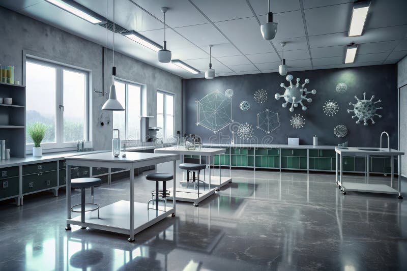 A Modern Scientific Laboratory Setting Featuring Sleek Workbenches and ...