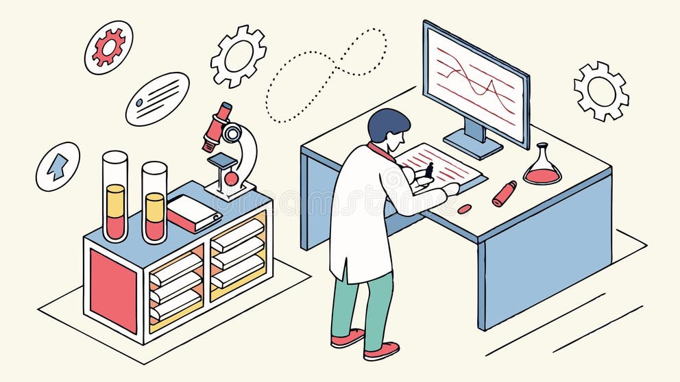 Modern Scientific Workflow: Computer and Microscope Use, Vector Design ...