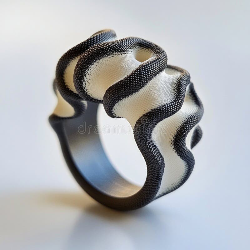Modern Sculptural Black and White Ring with Wavy Design Stock Photo ...