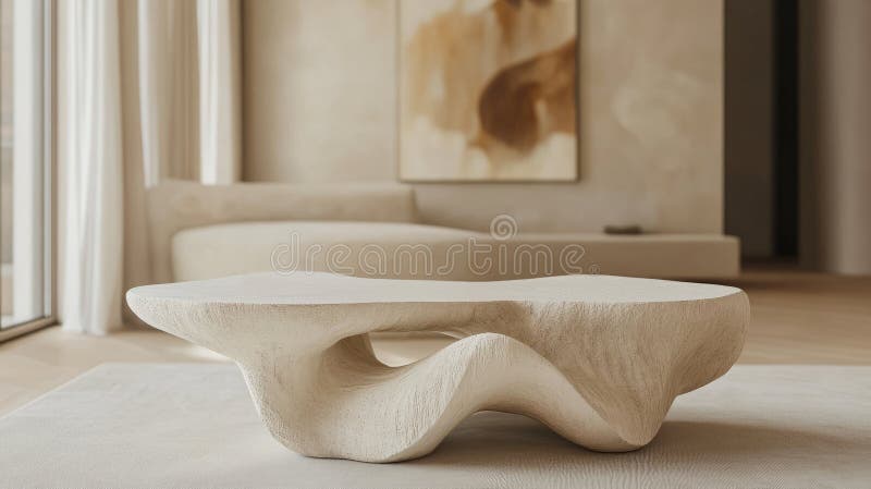 Modern Sculptural Coffee Table Elegant Beige Living Room Stock Photos ...