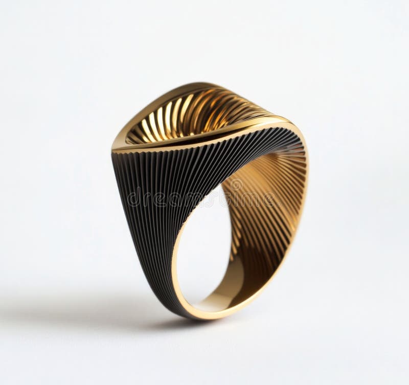 Modern Sculptural Gold and Black Ring Design with Geometric Patterns ...