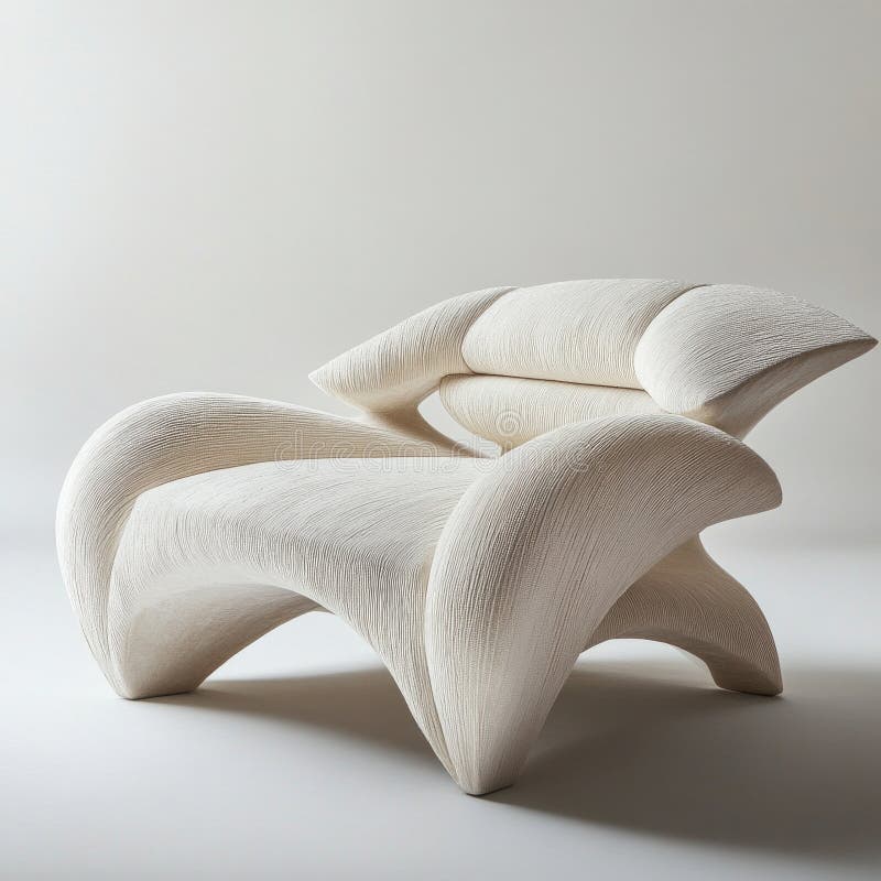 Modern Sculptural White Chair with Curved Design and Textured Finish ...
