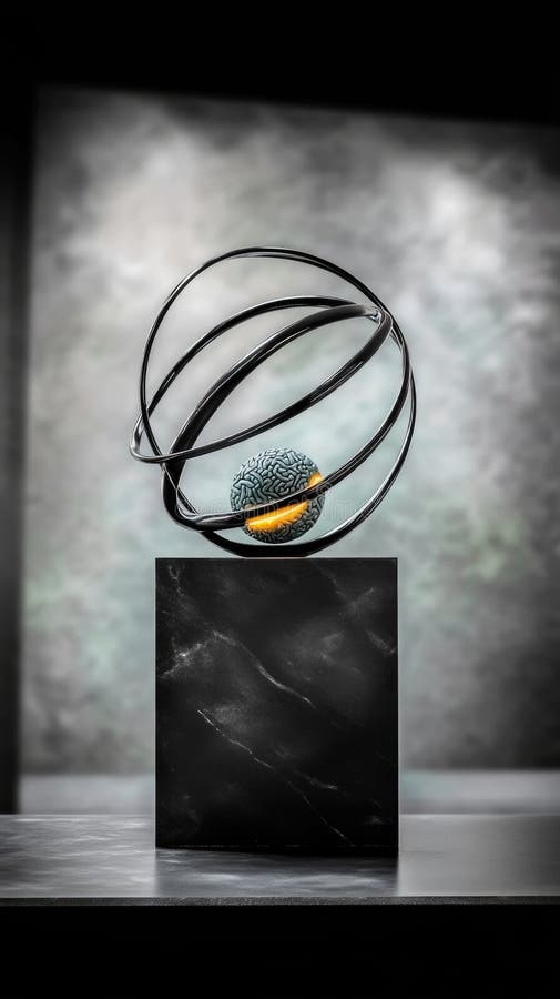 Modern Sculpture with Intricate Metal Design and Textured Sphere on ...