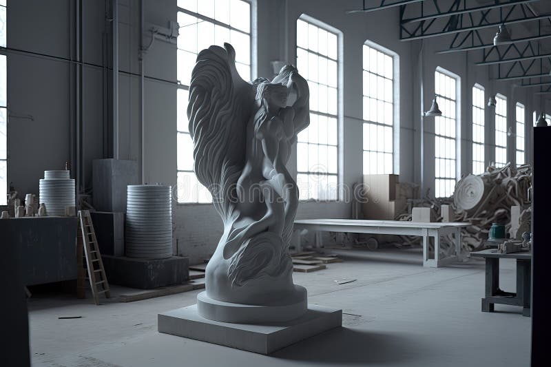 Modern Sculpture in the Making in a Big Bright Studio. Generative Ai ...