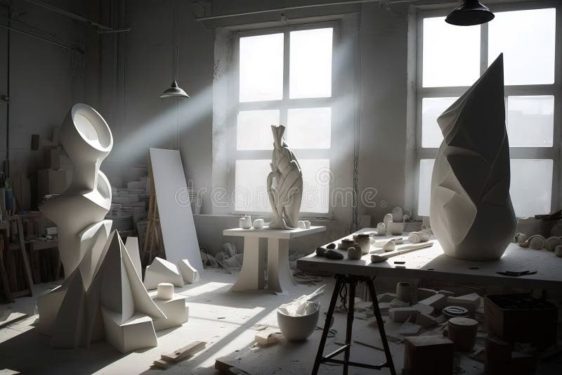 Modern Sculpture in the Making in a Big Bright Studio. Generative Ai ...