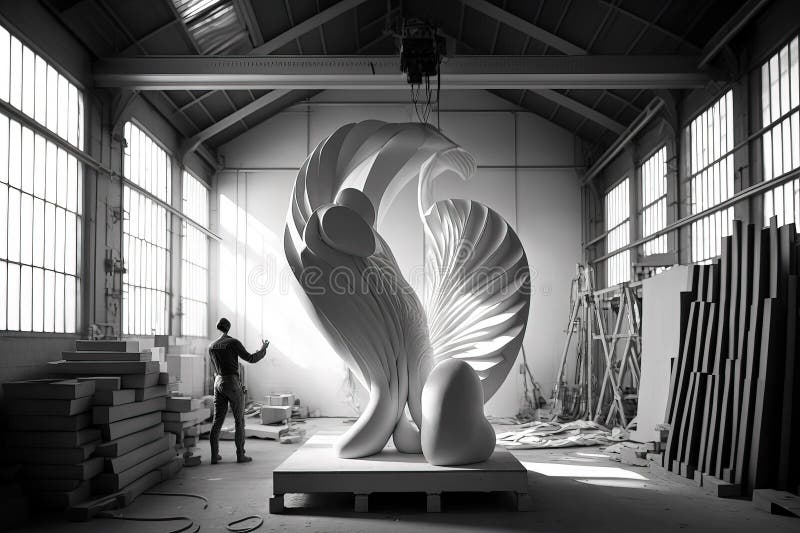 Modern Sculpture in the Making in a Big Bright Studio. Generative Ai ...