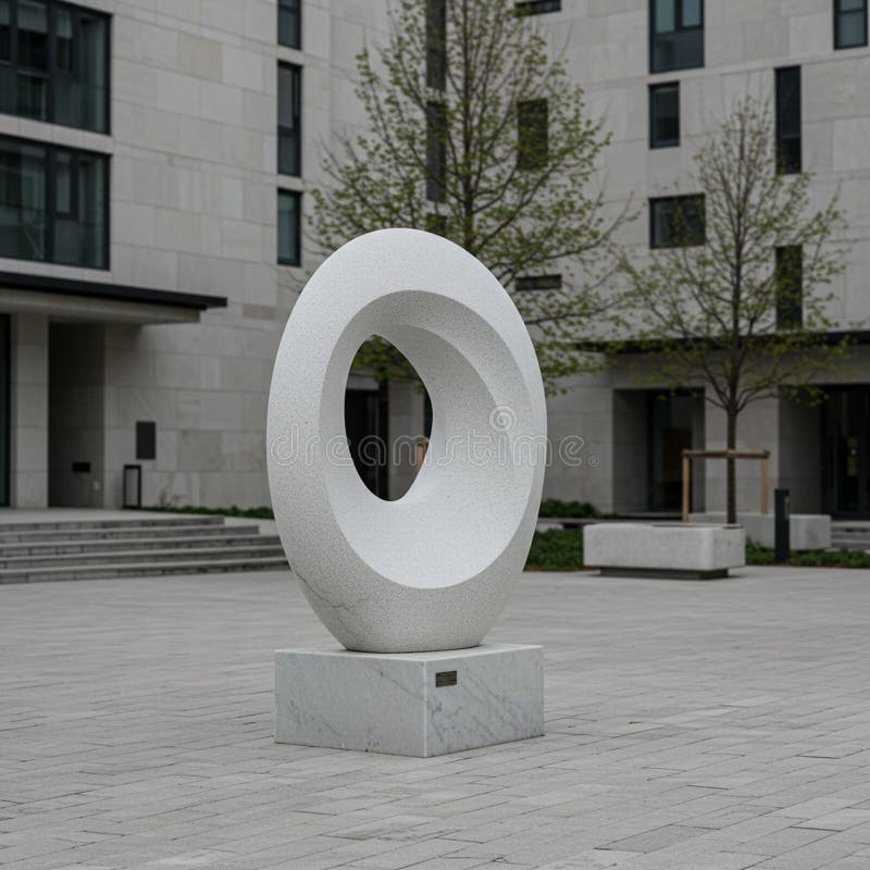 Modern Sculpture in an Urban Plaza Features a Smooth, White, Circular ...