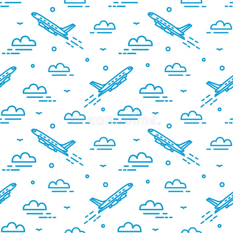 Modern Seamless Pattern with Airplane Flying in Sky. Backdrop with ...
