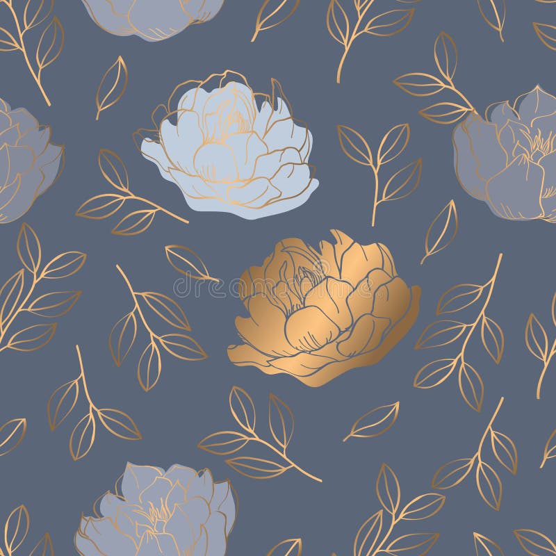 Modern Seamless Pattern. Grey and Gold Spring Flowers Stock Vector ...