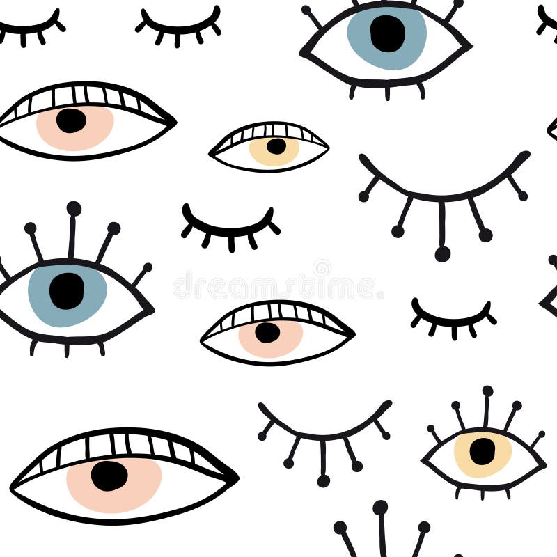 Modern Seamless Pattern with Hand Drawn Eyes Stock Vector ...