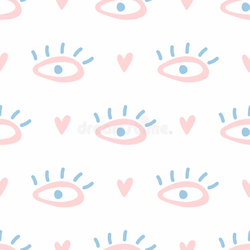 Modern Seamless Pattern with Hearts and Eyes Drawn by Hand. Stock ...