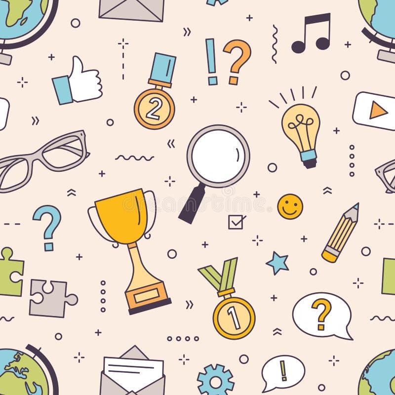 Modern Seamless Pattern with Puzzle, Competition in Answering Quiz ...
