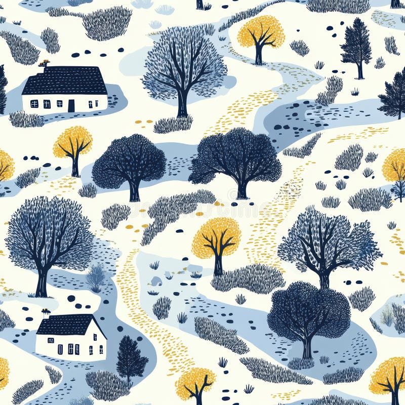 Modern Seamless Pattern of Scenic Landscape Design Stock Illustration ...