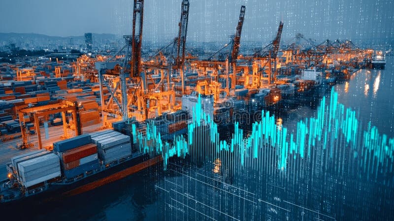 Modern Seaport Cargo Containers at Global Trading Hub with Financial ...