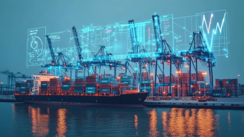 Modern Seaport with Cargo Cranes, Shipping Containers, and Logistics ...