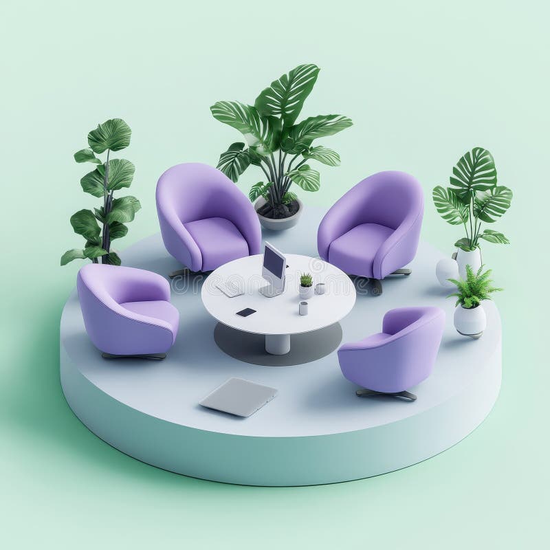 A Modern Seating Arrangement with Plants, Creating a Relaxed Meeting ...
