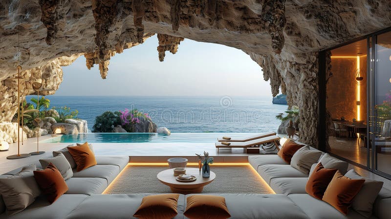 Modern Secluded Cliffside Villa with Infinity Pool and Ocean View Stock ...