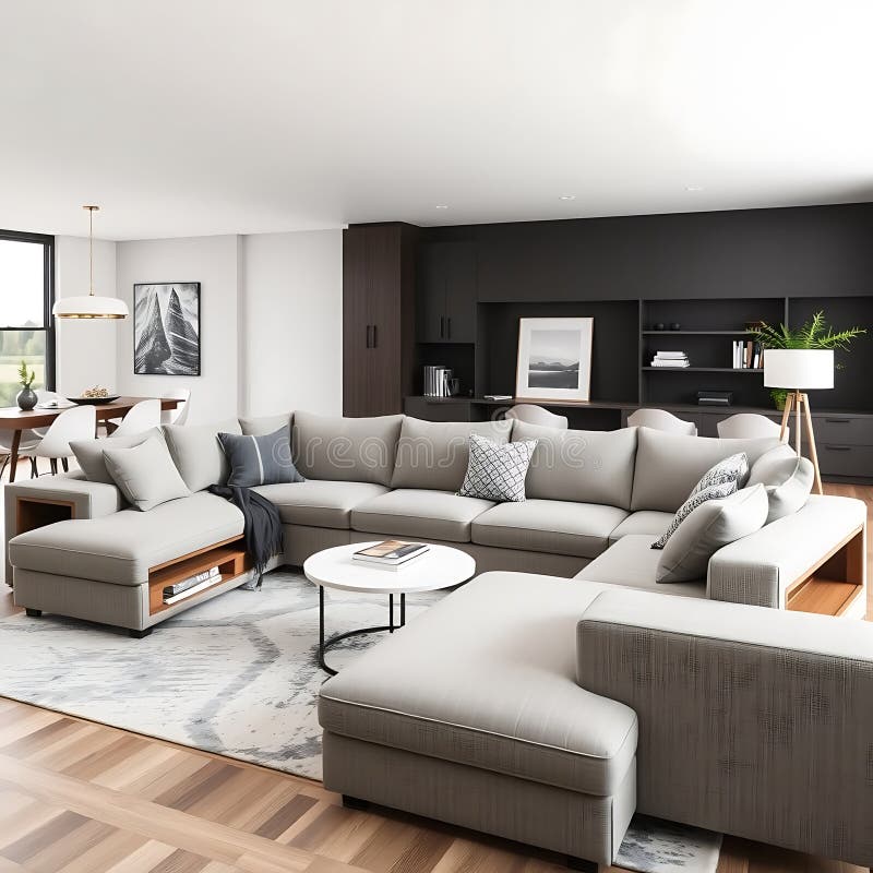 A Modern Sectional Couch in an Open Concept Living Room with Storage ...