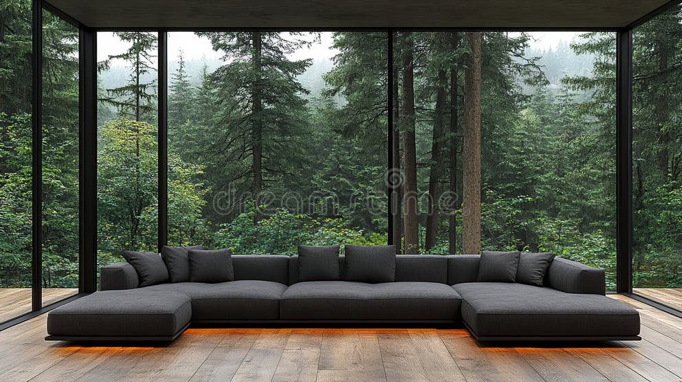 Modern Sectional Sofa in Forest View Home Stock Illustration ...