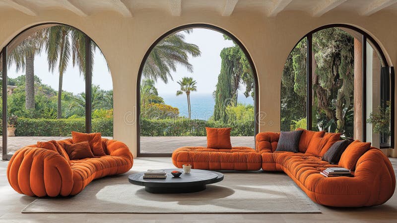 Modern Sectional Sofa in an Open-plan Living Area with Panoramic Ocean ...