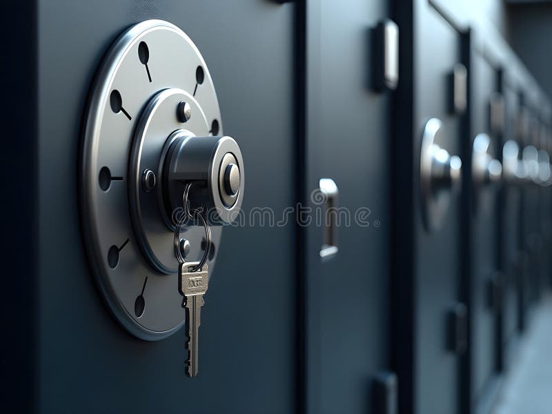 Modern Secure Safe in Bank Vault Setting with Key and Simple Keychain ...