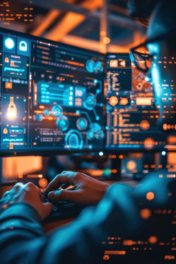 Modern it Security Analyst Typing Code in Cybersecurity Workspace with ...