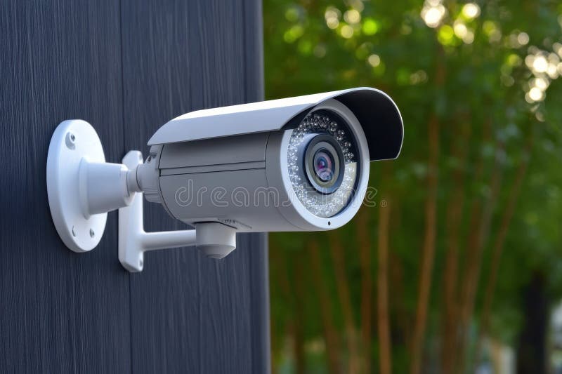 Security Camera Mounted on a Wall in a Green Outdoor Environment during ...